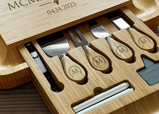 Custom Engraved Charcuterie Board and Tools - 13.5" x 13.5" – Hamilton Crafted, LLC